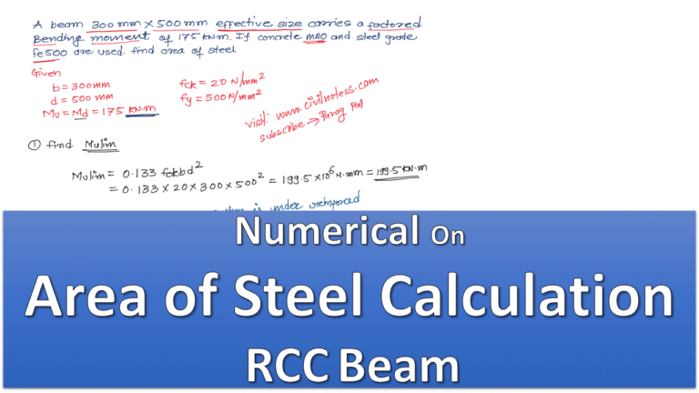 Numerical - Calculate area of Steel for RCC Beam - Civilnotess.com