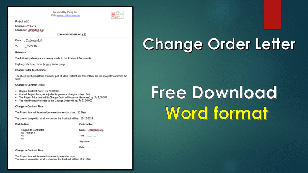 Change Order letter form - Free download Word format - Civilnotess.com