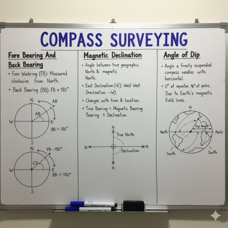 Compass Surveying (Fore Bearing And Back Bearing, Magnetic Declination ...